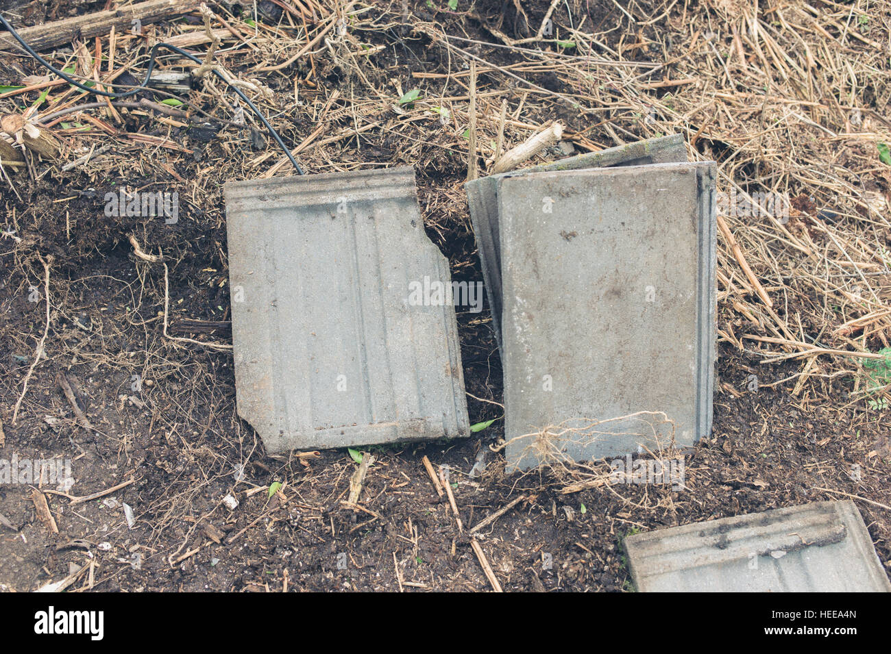 A bunch of concrete blocks in a garden Stock Photo - Alamy