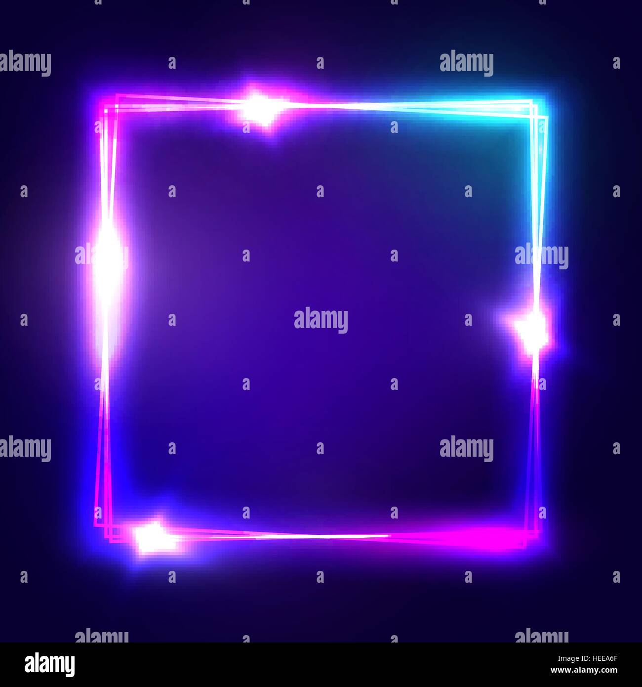 Neon sign. Square frame with glowing and light. Electric bright 3d ...