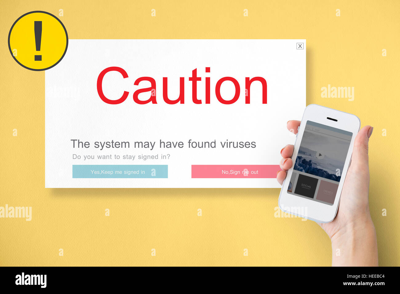 Exclamation Warning Caution Popup Concept Stock Photo - Alamy