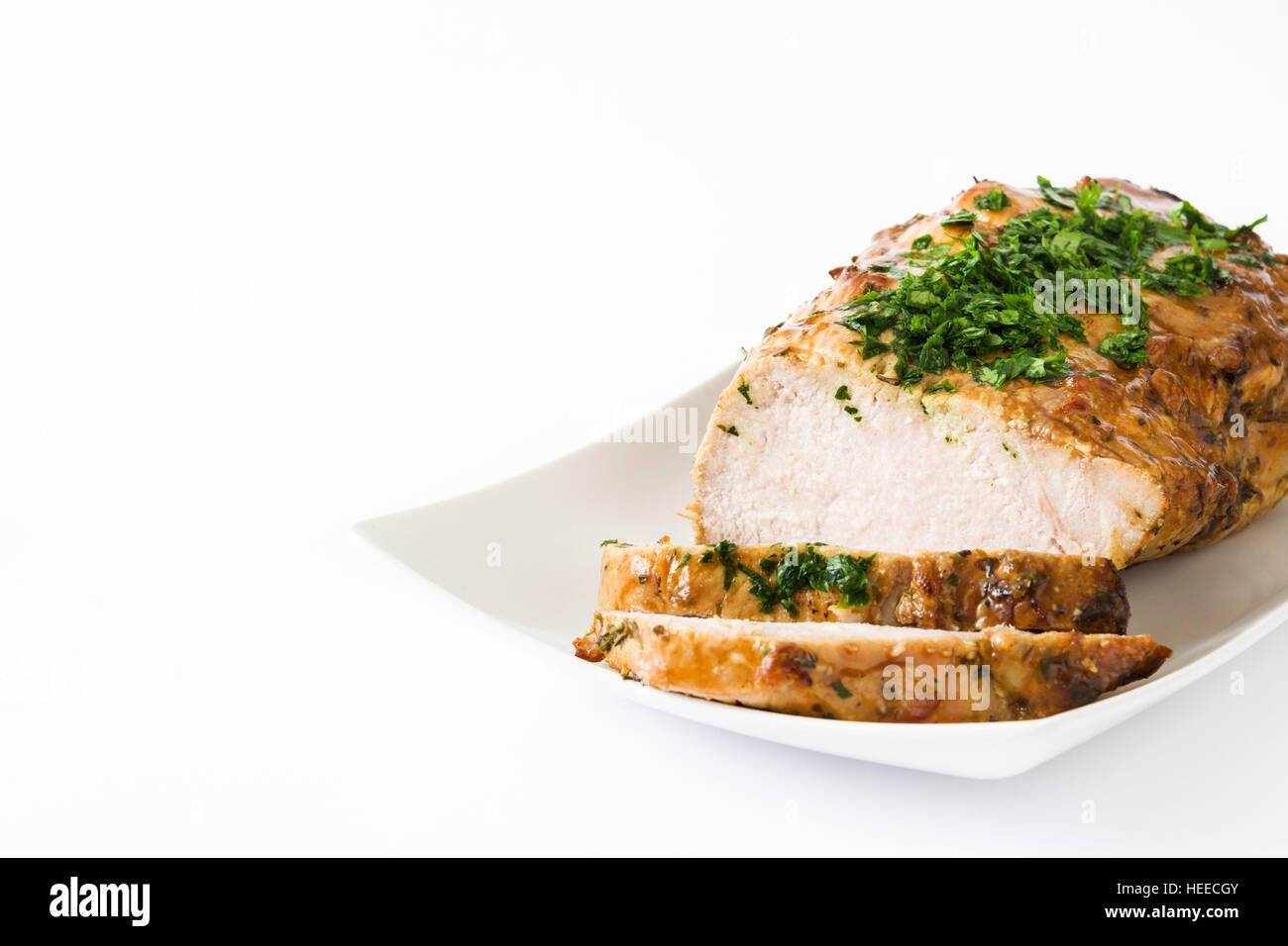 Roasted pork isolated on white background Stock Photo - Alamy