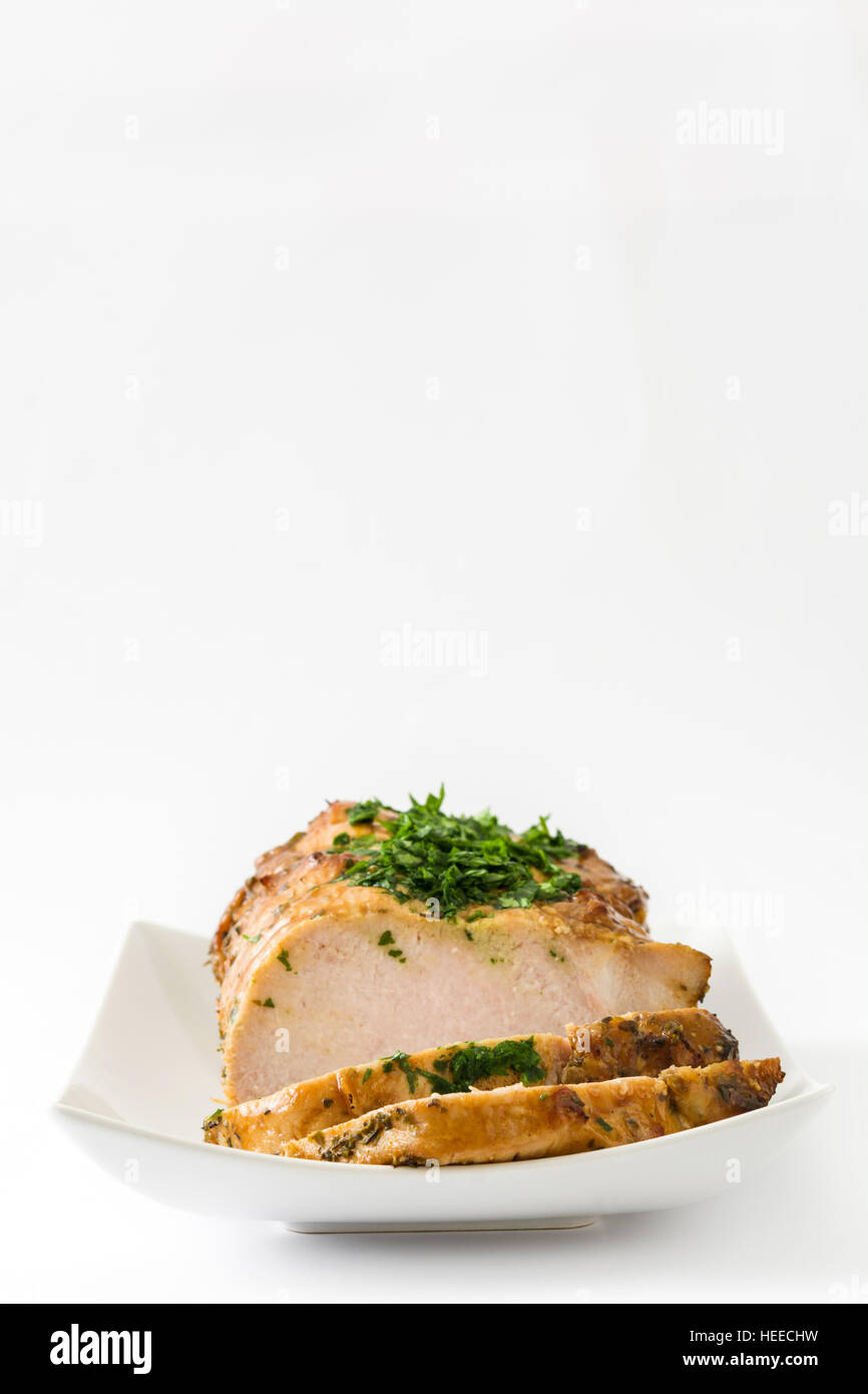 Roasted pork isolated on white background Stock Photo - Alamy