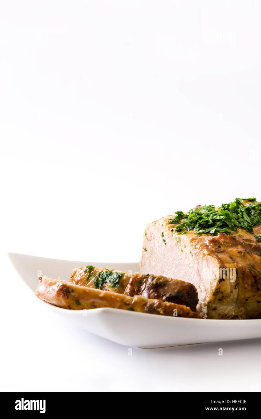 Roasted pork isolated on white background Stock Photo - Alamy