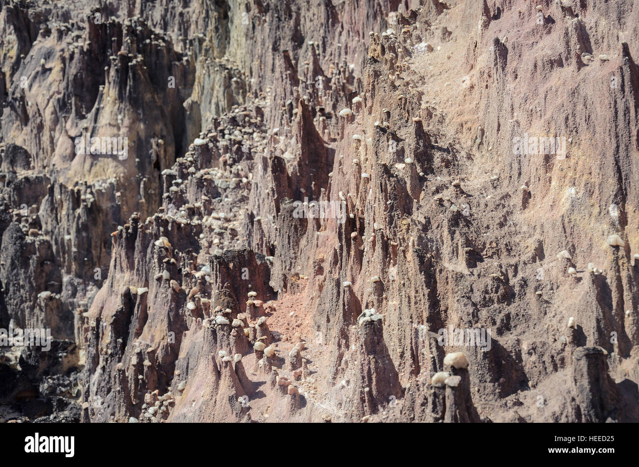 Formations made by rainwater on sandy rocks. The rainwater hits the ...