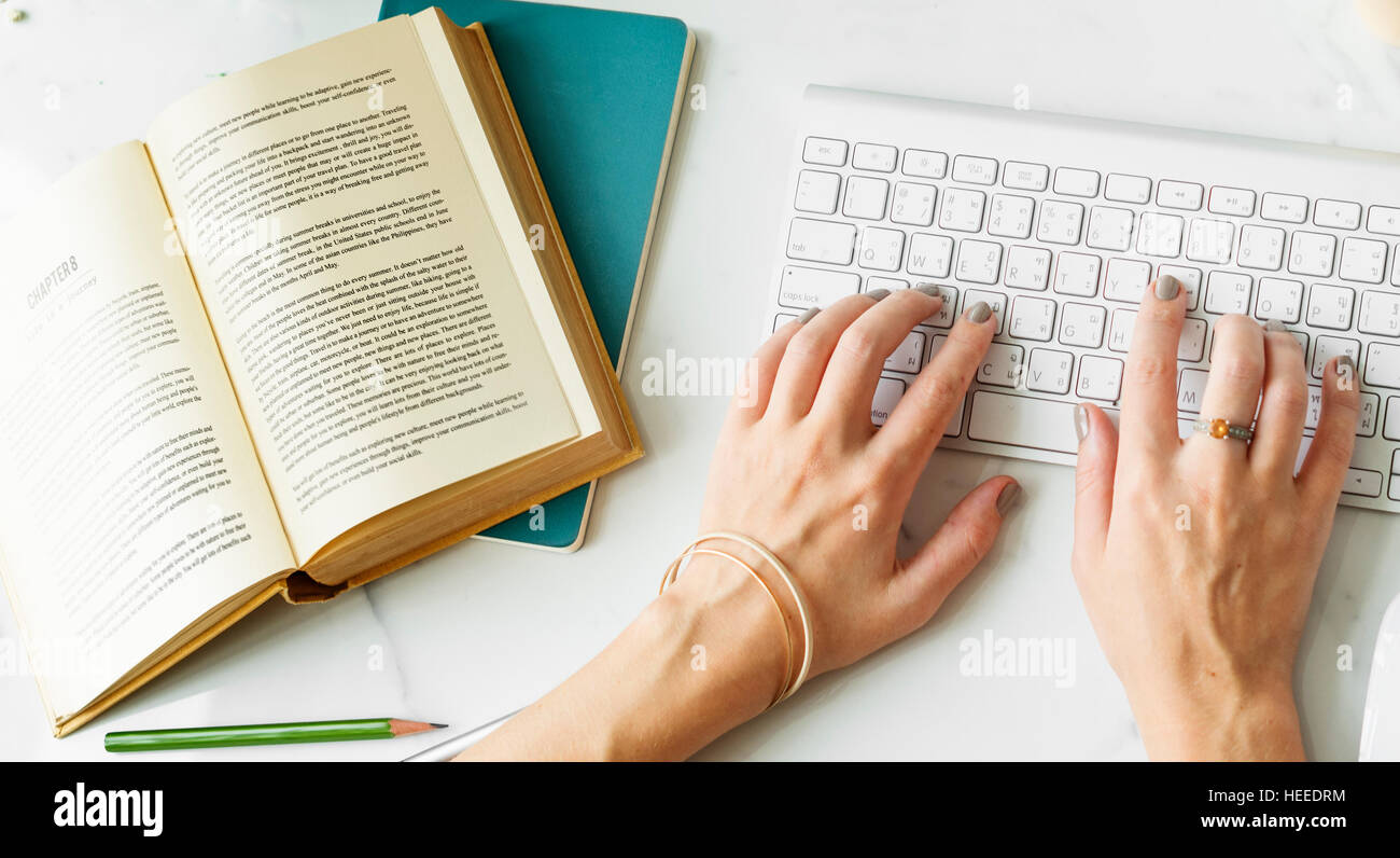 Book Computer Connecting Digital Research Concept Stock Photo - Alamy