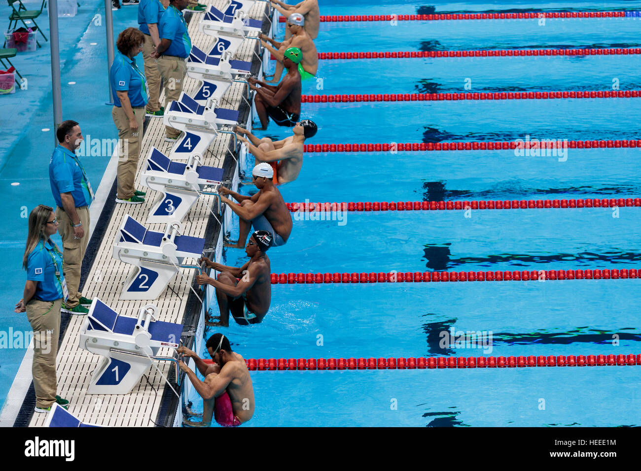 Rio de Janeiro, Brazil. 7 August 2016. Start of the men's 100m ...