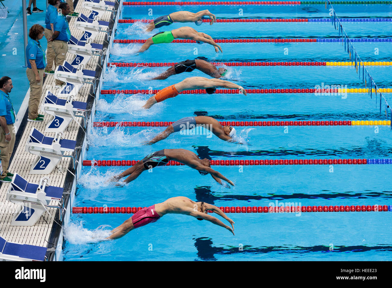 Rio de Janeiro, Brazil. 7 August 2016. Start of the men's 100m ...