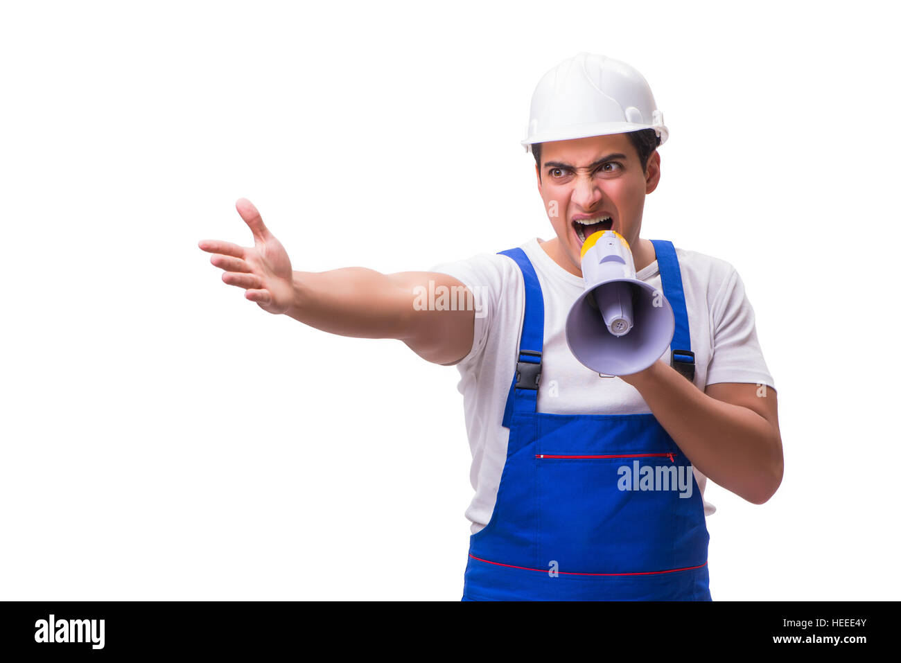 Man with megaphone isolated on white Stock Photo - Alamy