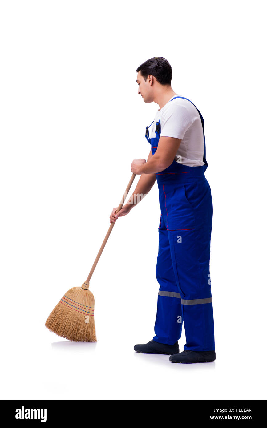 Cleaner at construction site isolated on white Stock Photo - Alamy