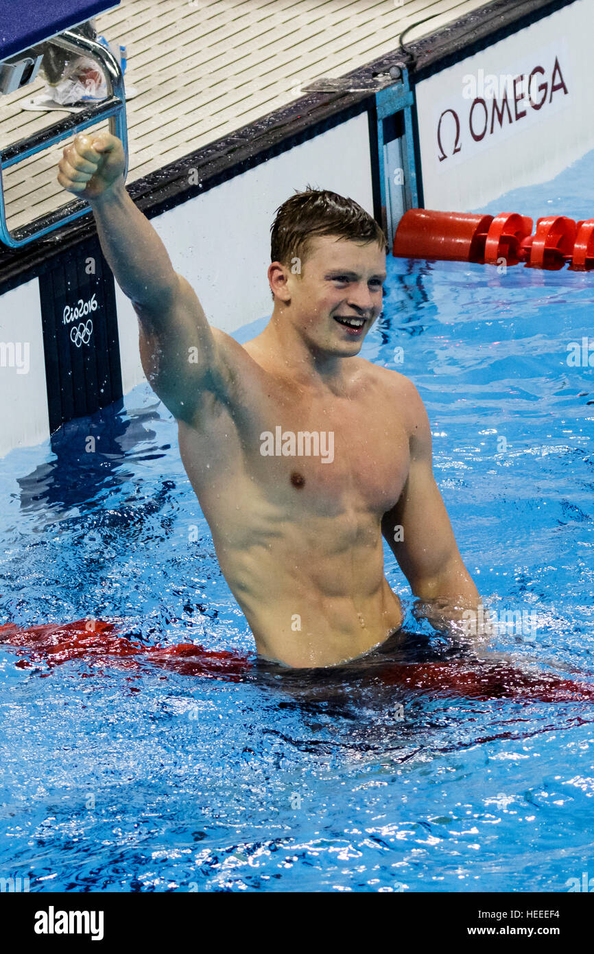 Rio de Janeiro, Brazil. 7 August 2016. Adam Peaty (GBR) the gold medal ...