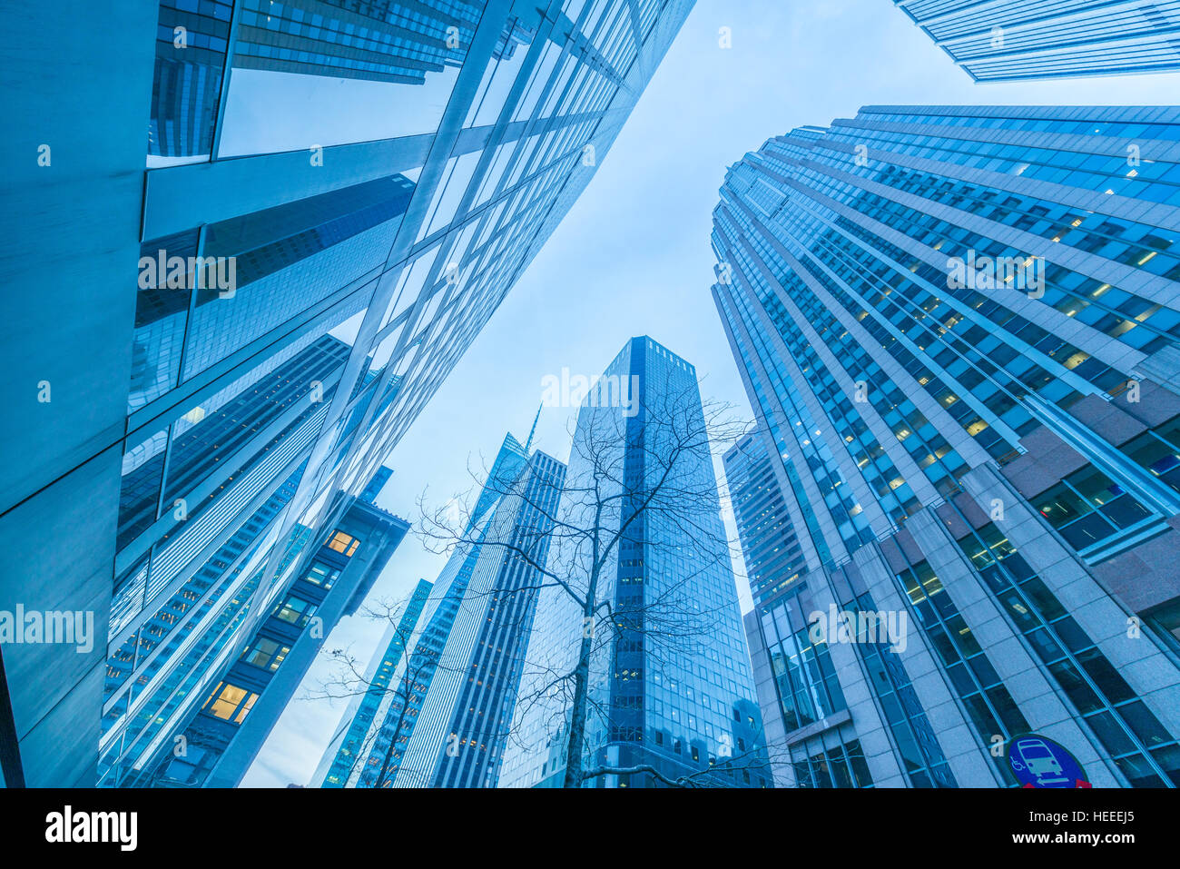 New York skyscrapers vew from street level Stock Photo - Alamy