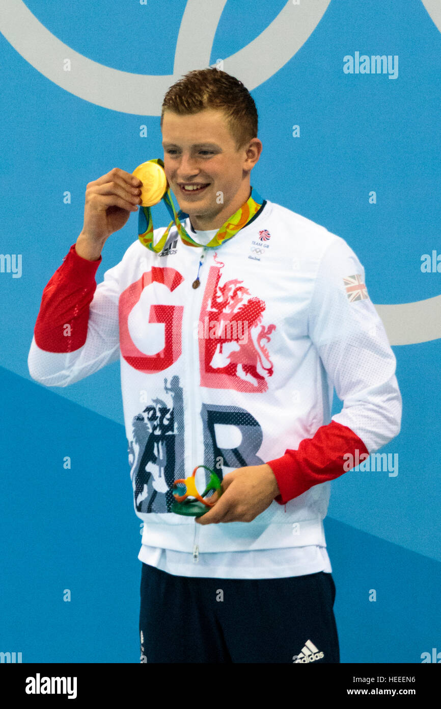 Rio de Janeiro, Brazil. 7 August 2016. Adam Peaty (GBR) the gold medal ...