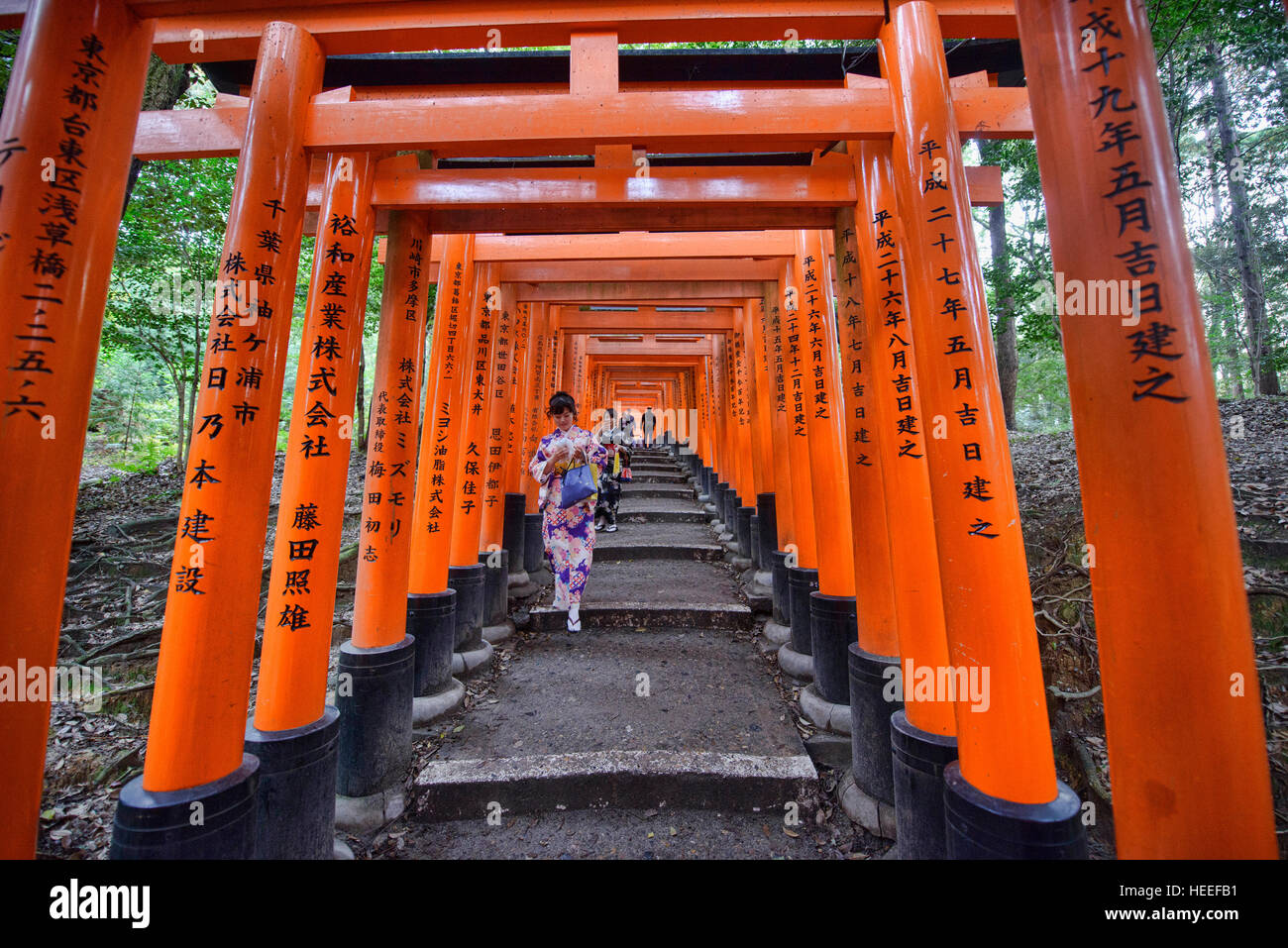 Endless torii shrine gates at Fushimi Inari Shrine, Kyoto, Japan Stock ...