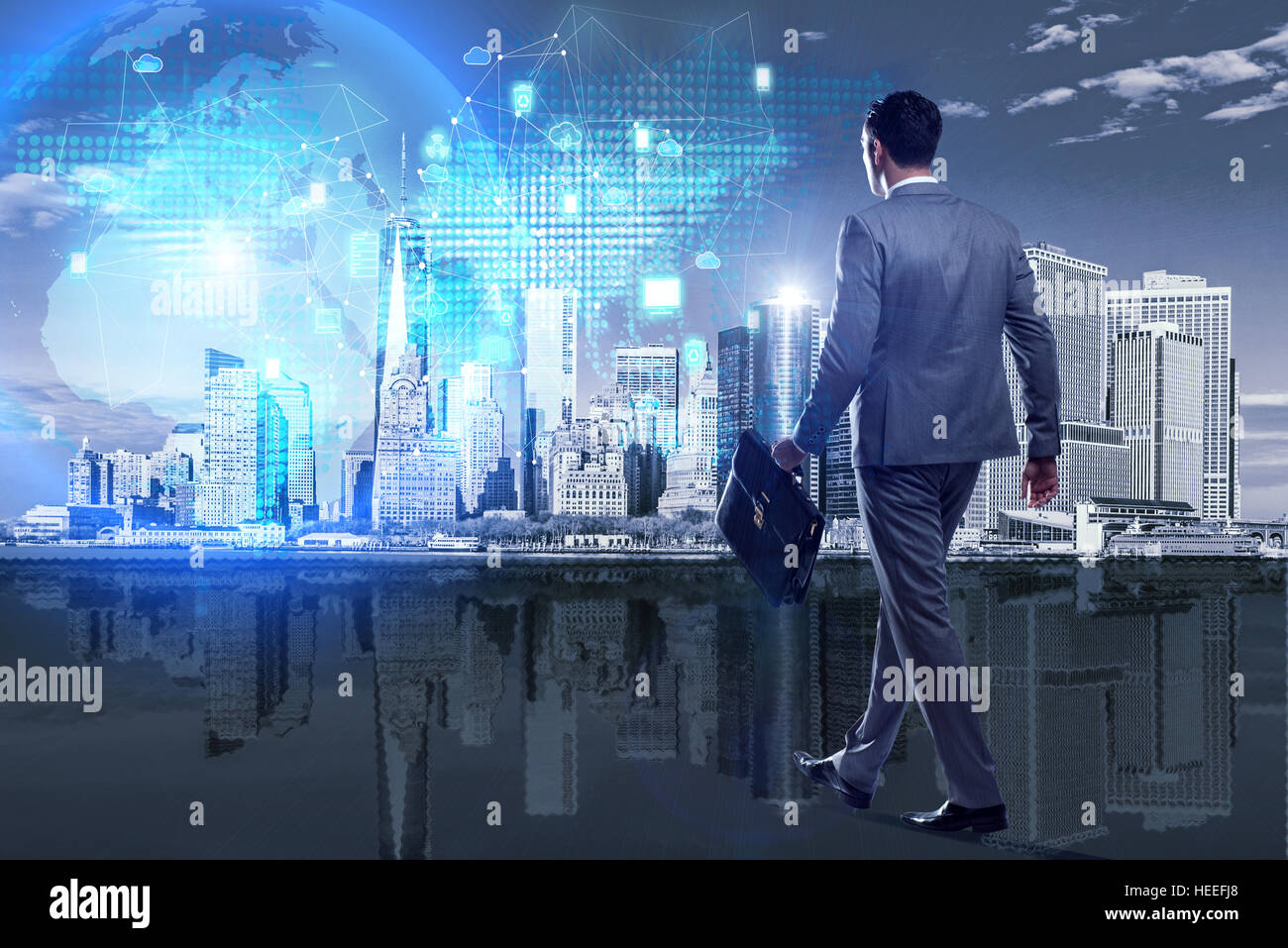 Businessman walking in cloud computing concept Stock Photo - Alamy
