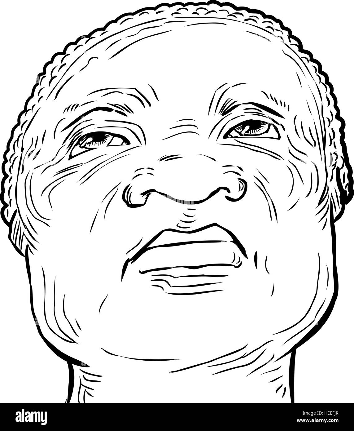 Low angle outline illustration on front of senior man looking upward ...