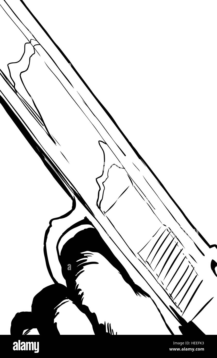 Outline illustration of close up on finger in trigger of automatic ...