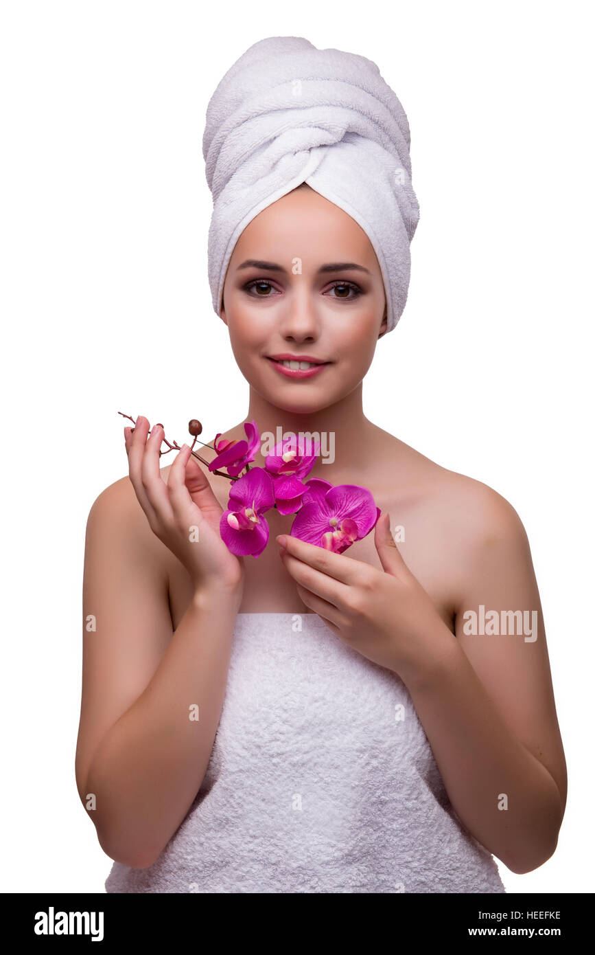 Beautiful woman in beauty concept isolated on white Stock Photo - Alamy