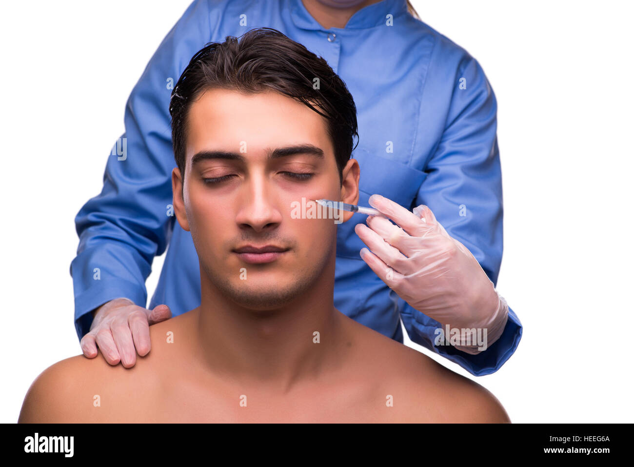 Man getting injection isolated on white Stock Photo - Alamy