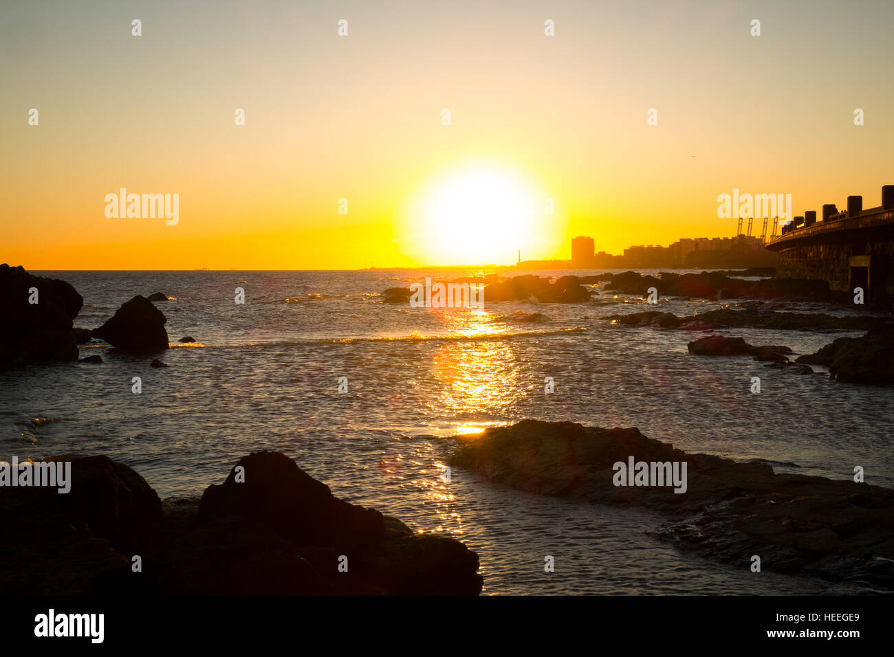 Montevideo at sunset on the Rio de la Plata Stock Photo - Alamy