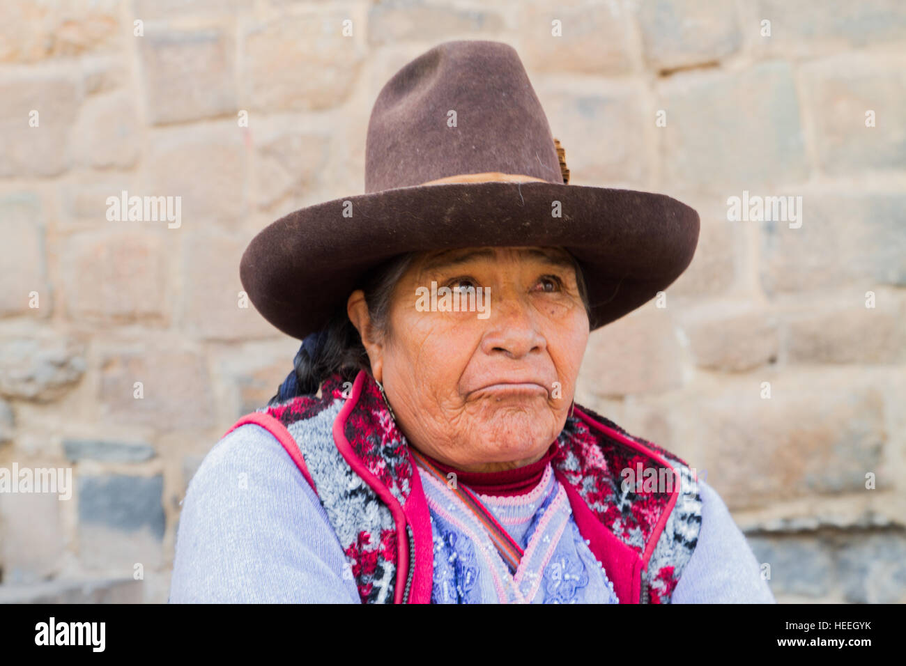CUSCO - SEPTEMBER 02: Close-up portrait of unknown local old lady on ...