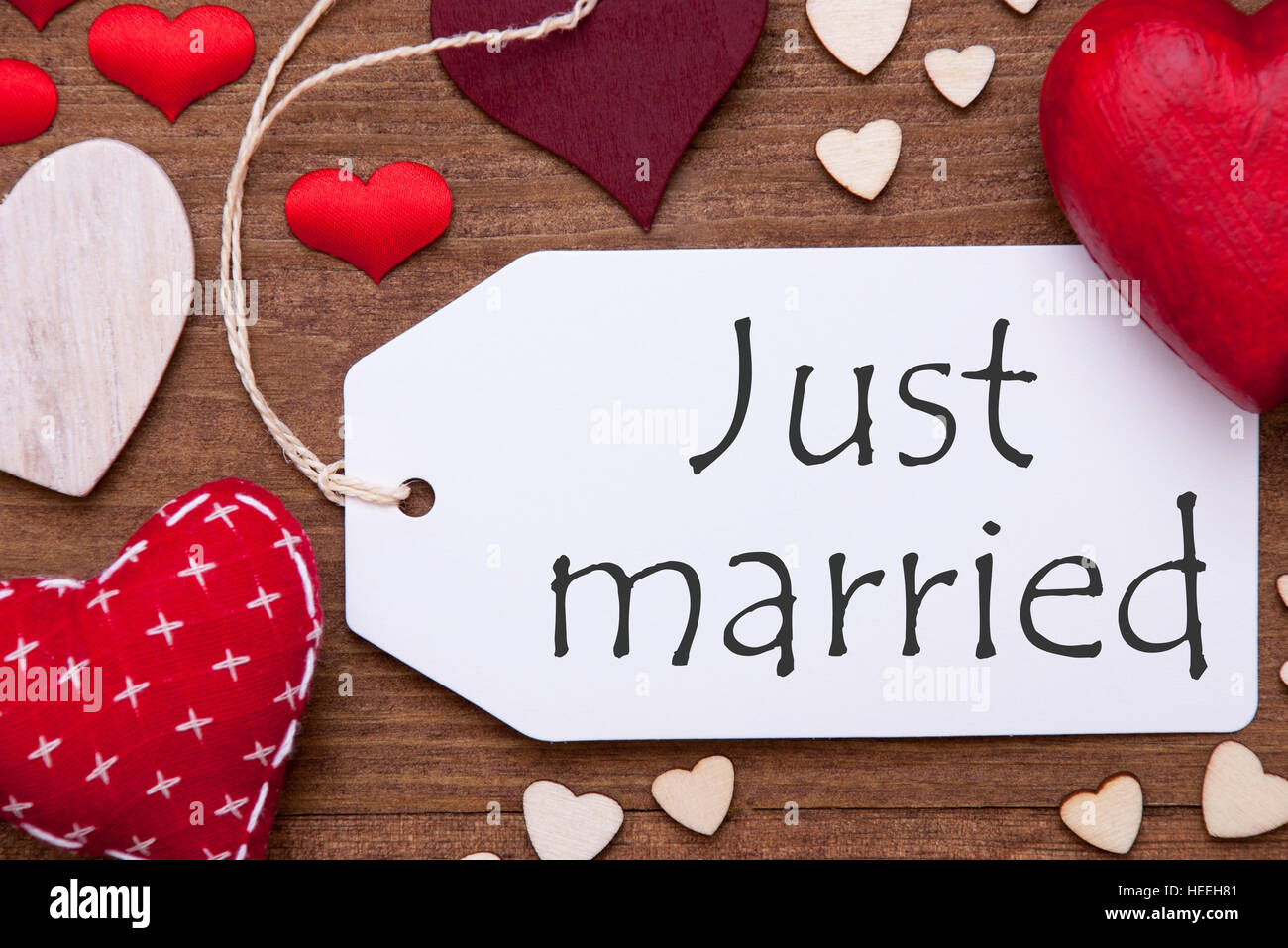 Label, Red Hearts, Flat Lay, Text Just Married Stock Photo - Alamy