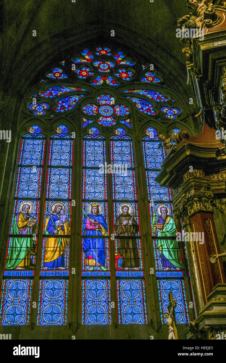 Stained glass window, apse of the Gothic St. Vitus Cathedral, Prague ...