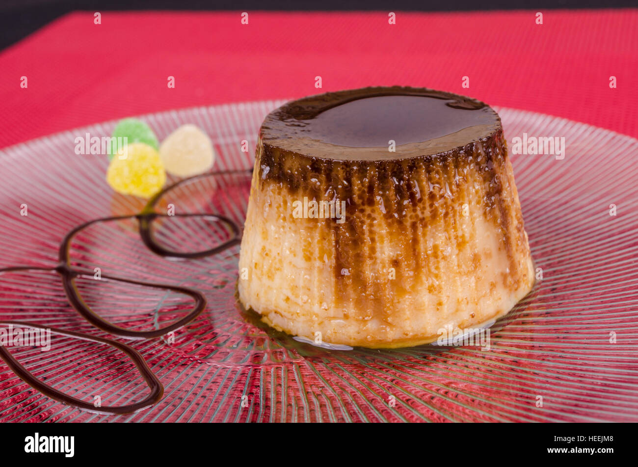 Traditional Spanish flan dessert served with a toffee sauce Stock Photo ...