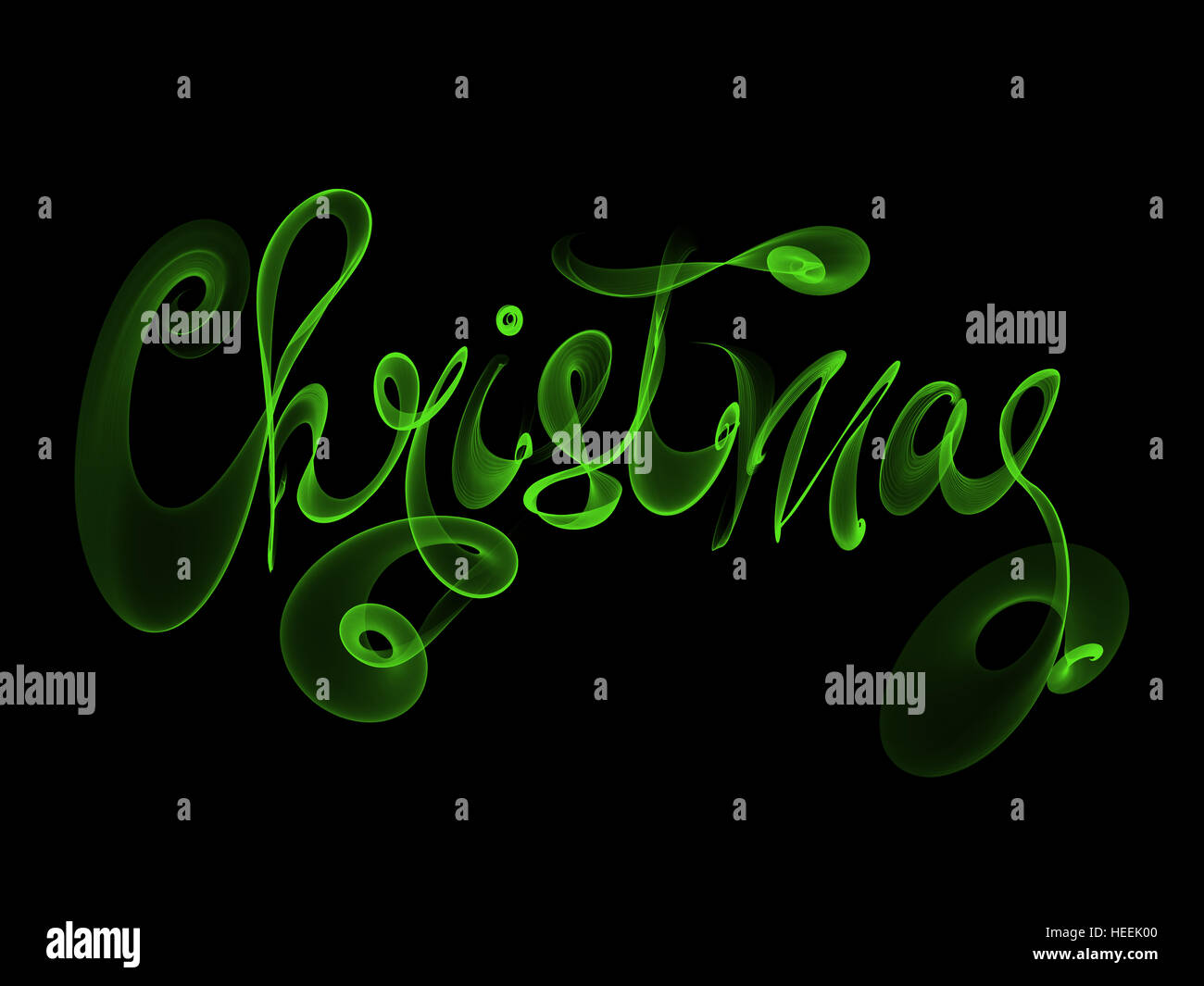 Christmas word lettering written with green fire flame or smoke on ...