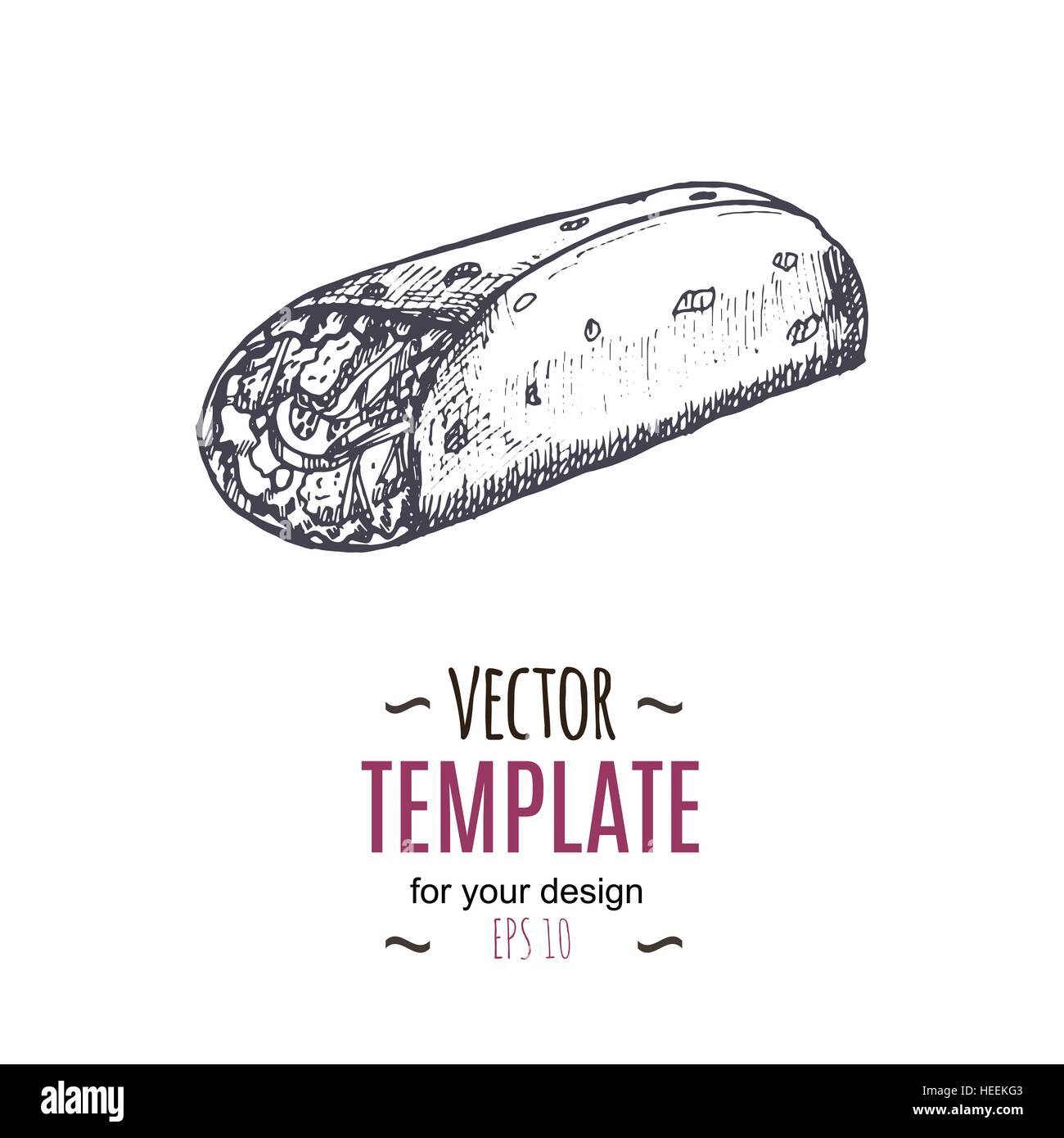 Vector vintage burrito drawing. Hand drawn monochrome fast food ...