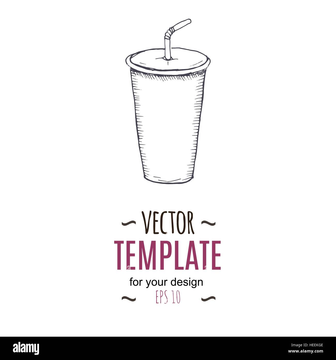 Vector vintage cold drink drawing. Hand drawn monochrome fast food ...