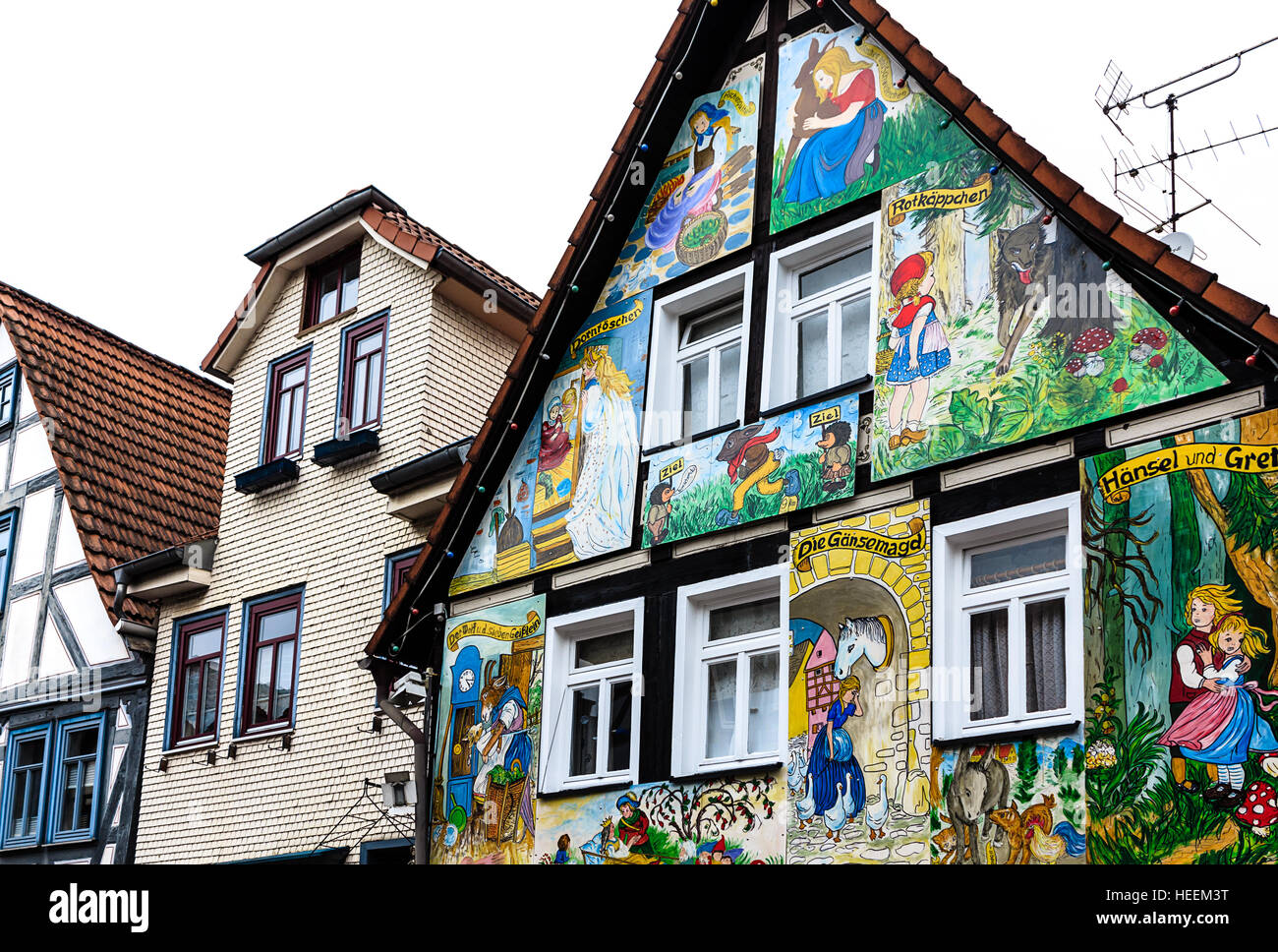 Picturesque house facades in the Old Town of Steinau an der Strasse in ...