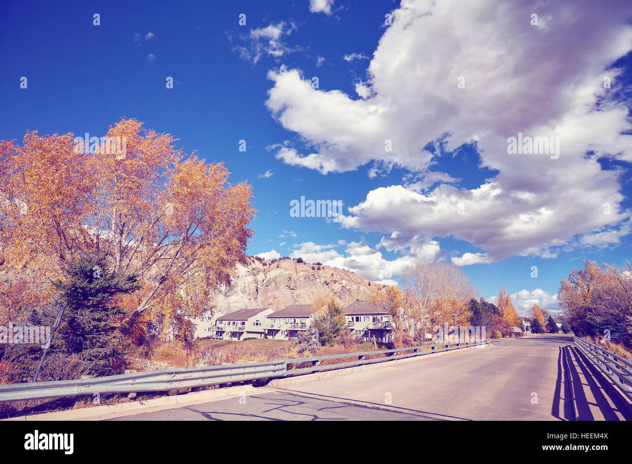 Vintage toned little town road in autumn, Colorado, USA Stock Photo - Alamy