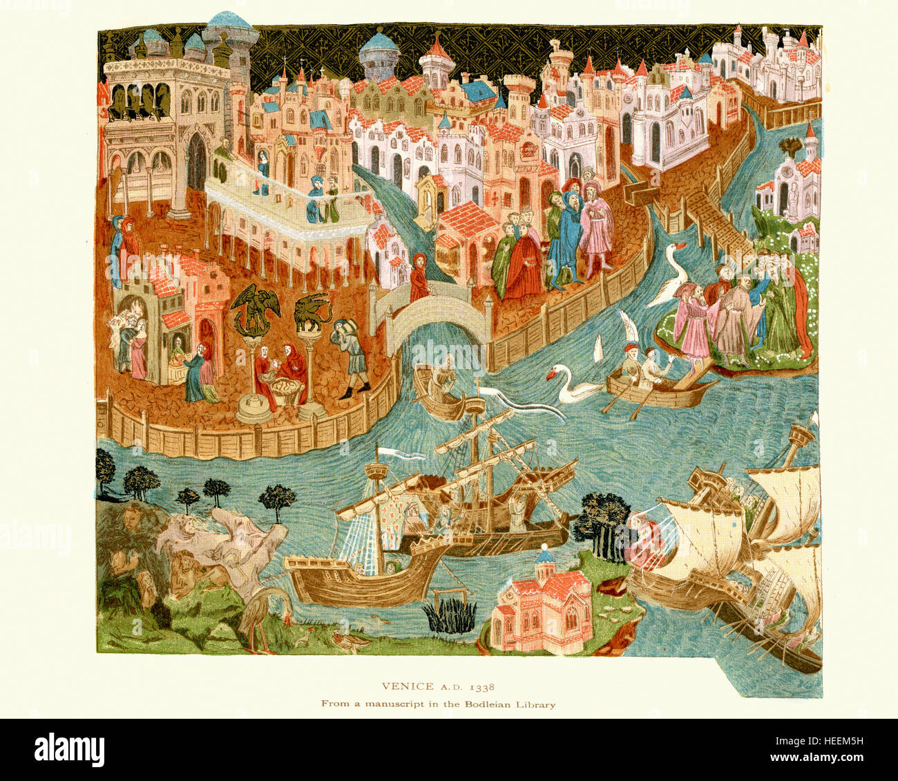 Medieval illustration of the city of Venice in the 14th Century Stock Photo - Alamy