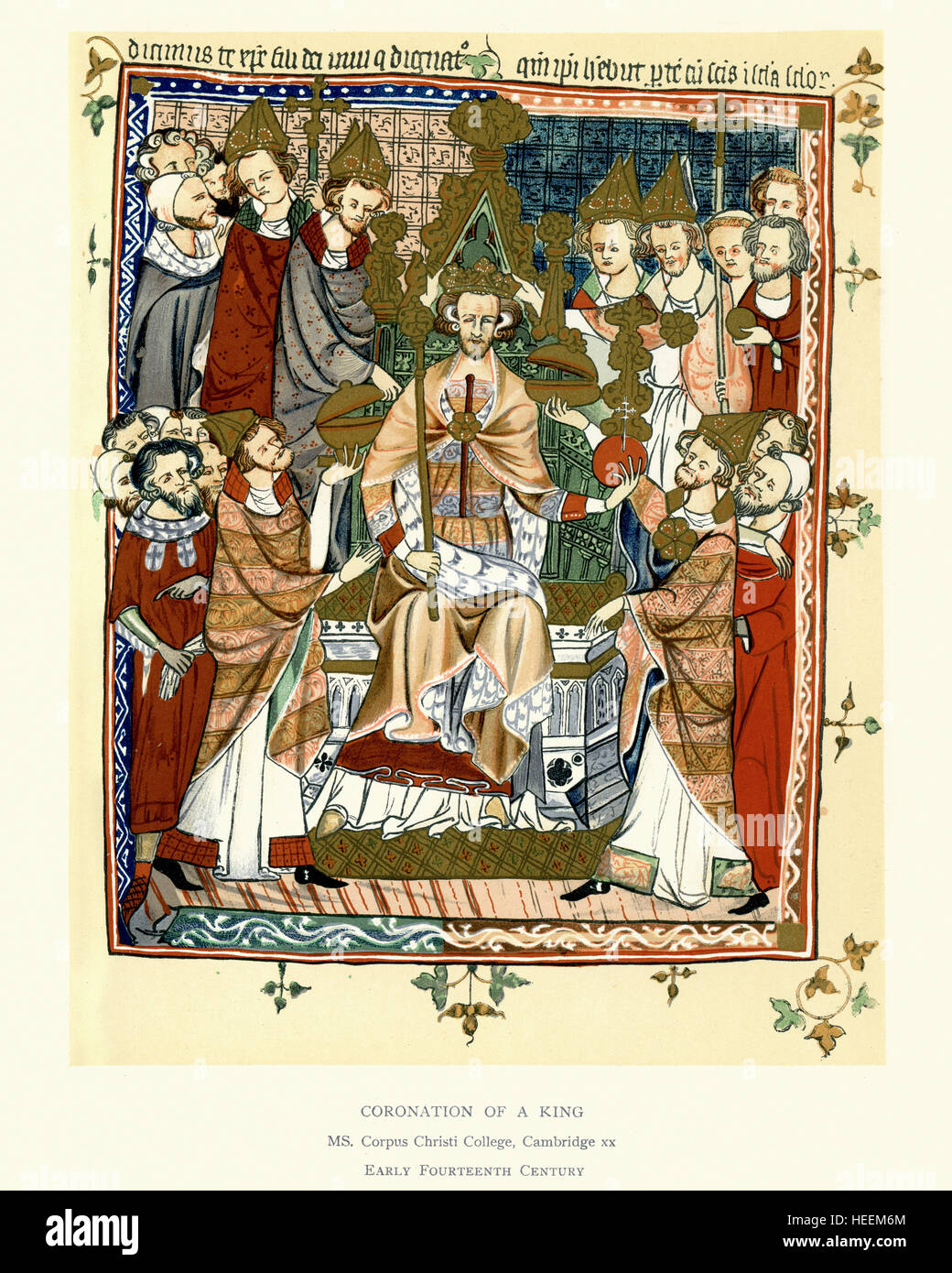 Medieval illustration of the coronation of a King, early 14th Century Stock Photo - Alamy