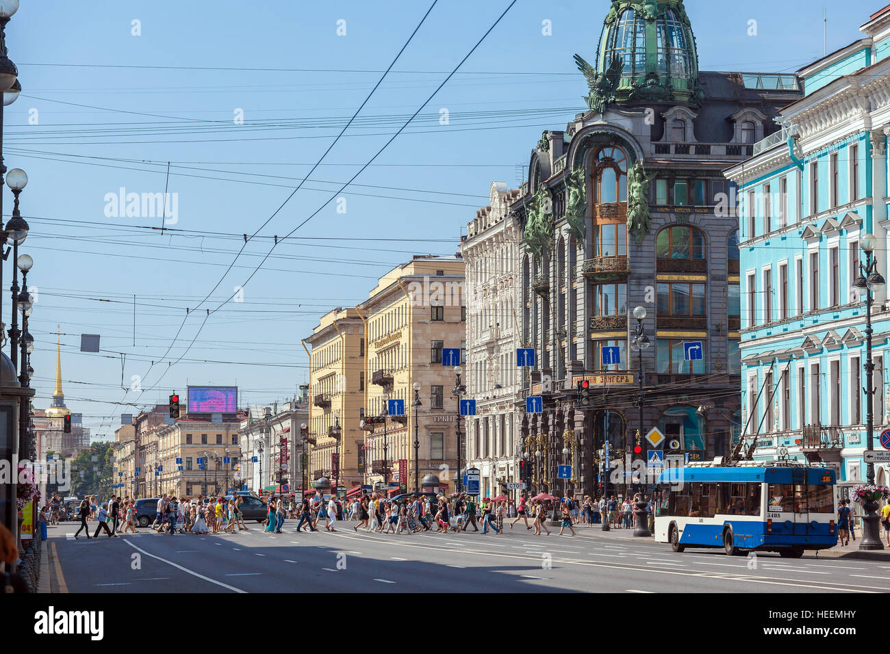 SAINT PETERSBURG, RUSSIA - JULY 26, 2014: Busy traffic on the main ...