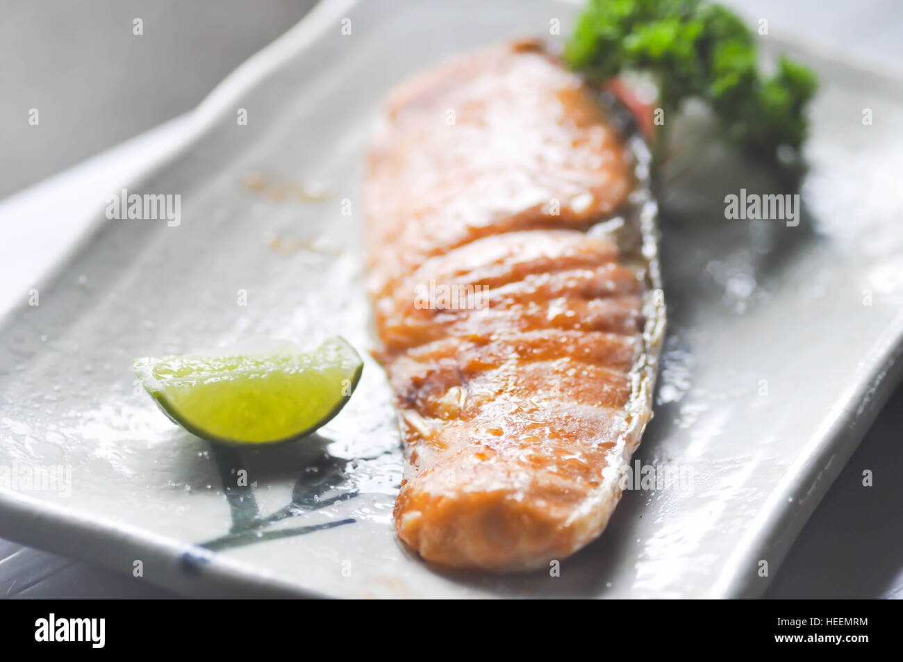 grilled salmon or salmon shio yaki (Japanese food Stock Photo - Alamy