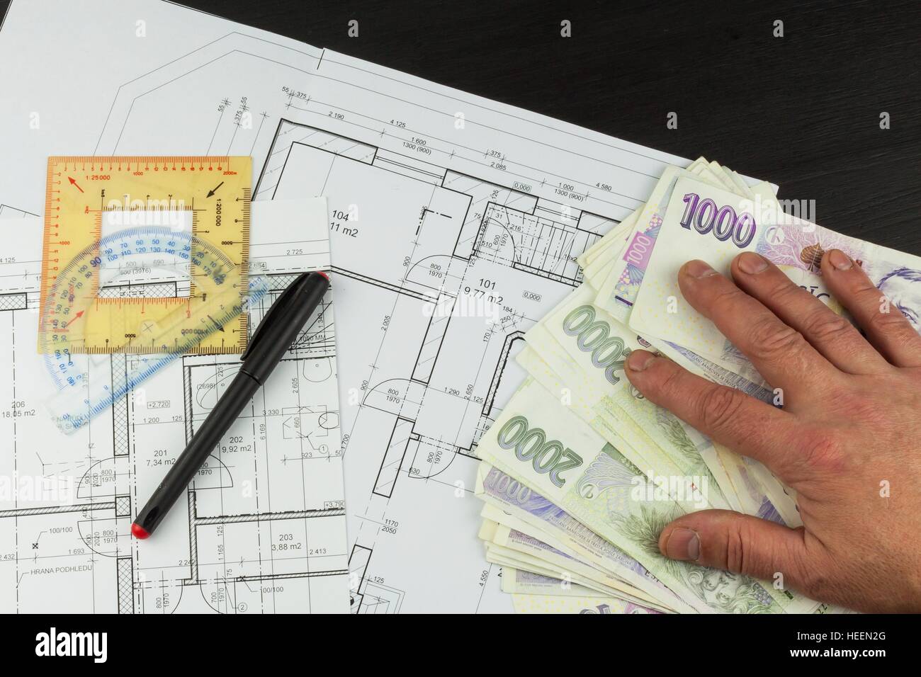 Desk project supervisor. Plans of building. Architectural project ...