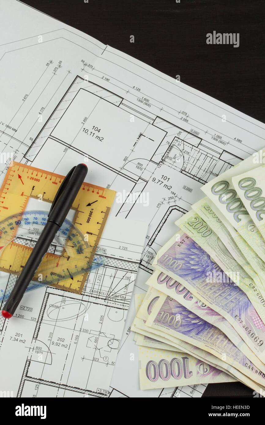 Desk project supervisor. Plans of building. Architectural project ...