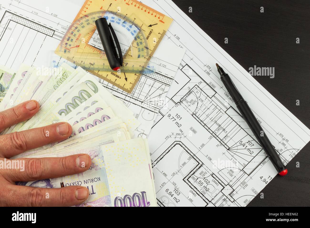 Desk project supervisor. Plans of building. Architectural project ...