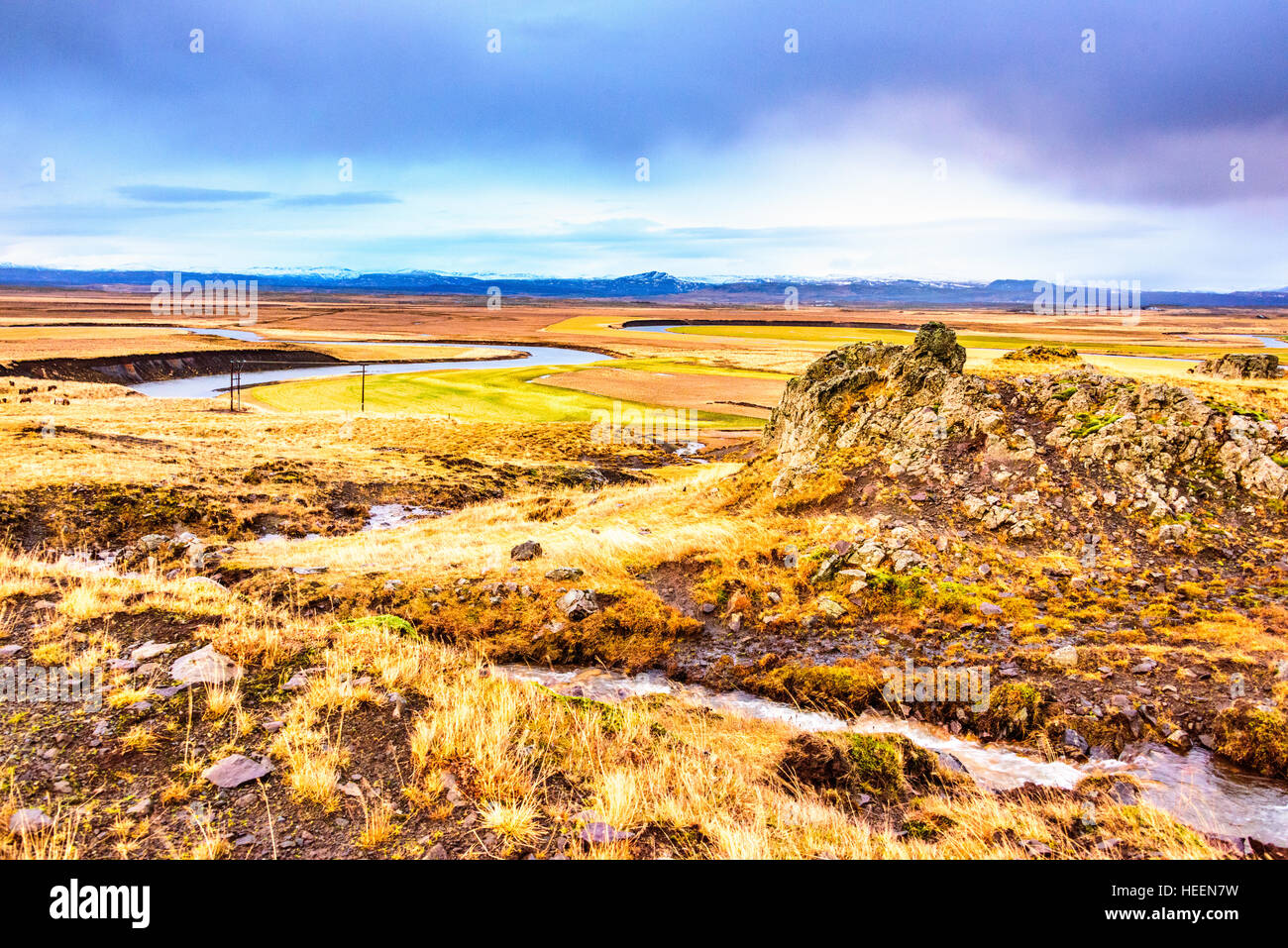 Views across the coastal plains near Borgarnes, West Iceland. This area ...