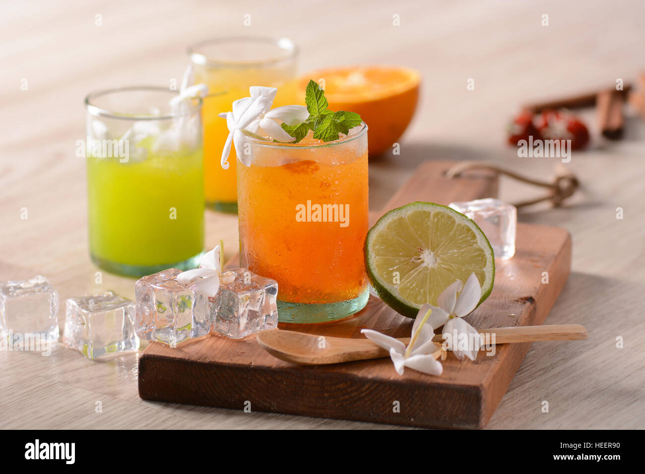 water ice assorted fruits with jasmine flowers from Sicily Stock Photo ...