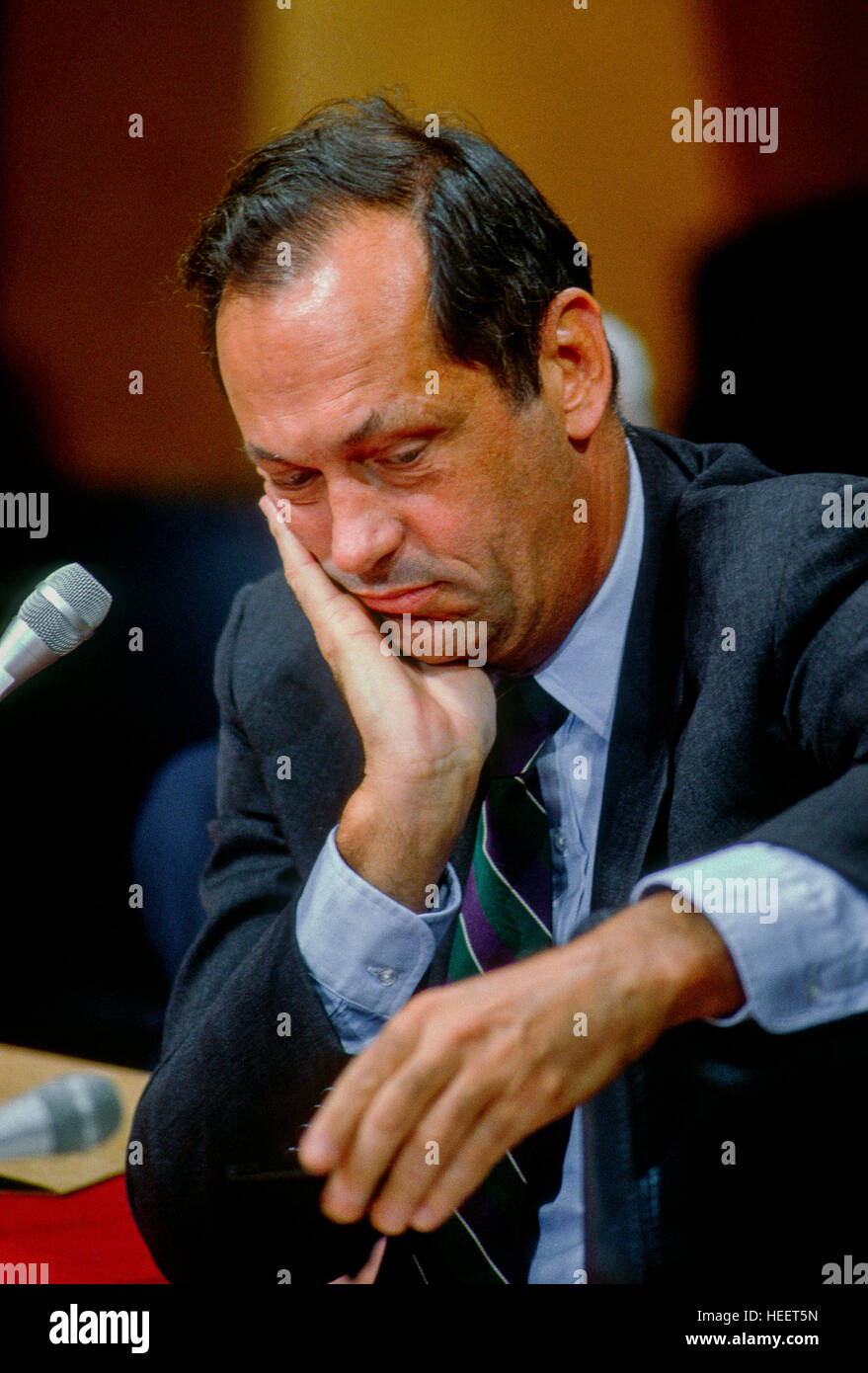 Washington, DC., USA, 1991 Bill Bradley Democrat from New Jersey listens to witness during ...