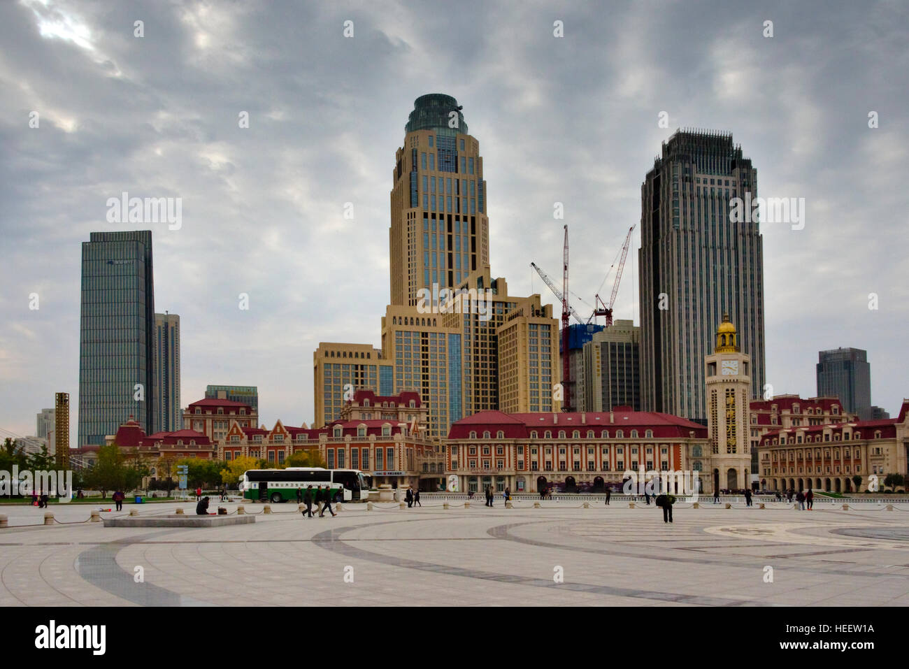 Colonial buildings and modern high rises in Jinwan Square of Tianjin ...