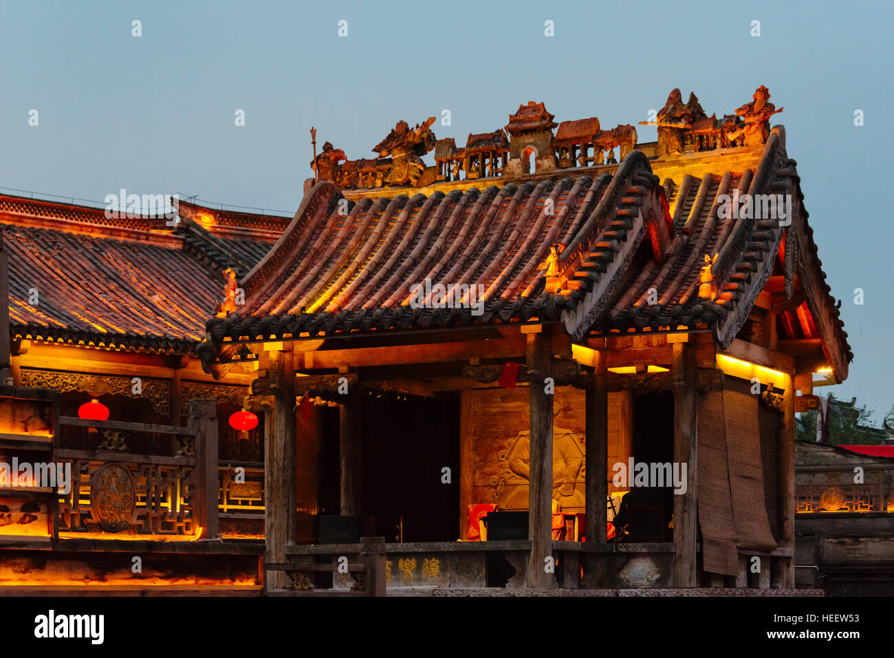 Night view of a traditional opera house, Taierzhuang Ancient Town ...
