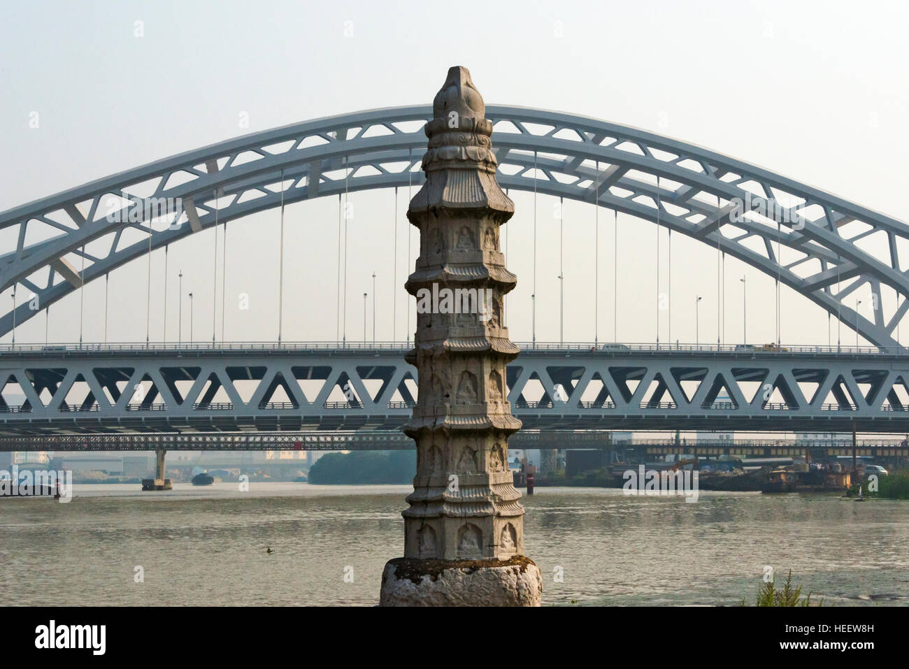 New iron bridge with pagoda on ancient Baodai Bridge on the Grand Canal ...