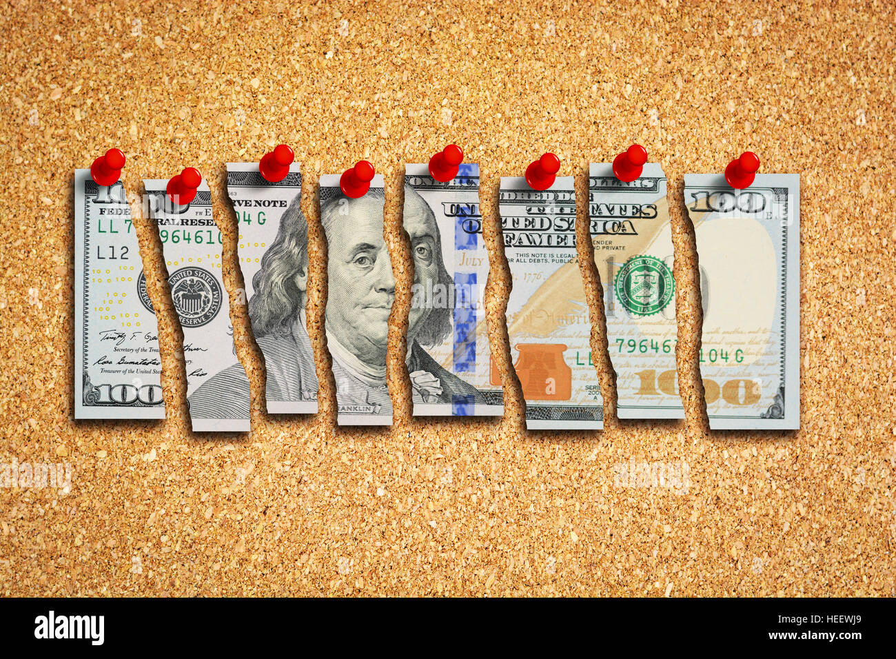 US Dollar bill cut in pieces suggesting weak economy Stock Photo - Alamy