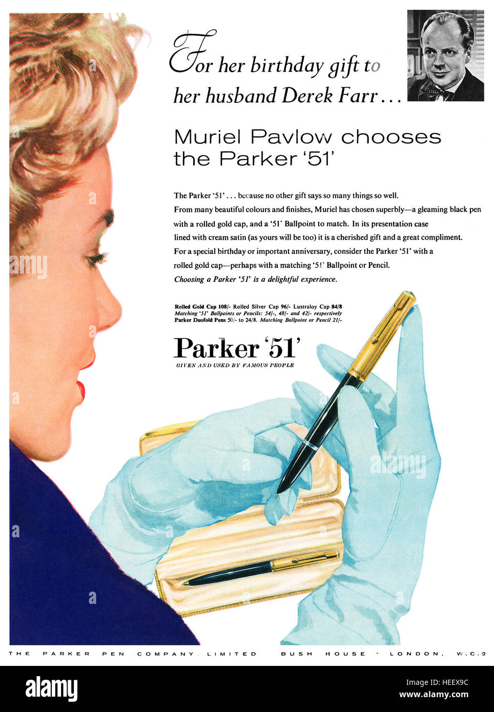 1957 British advertisement for Parker Pens Stock Photo - Alamy