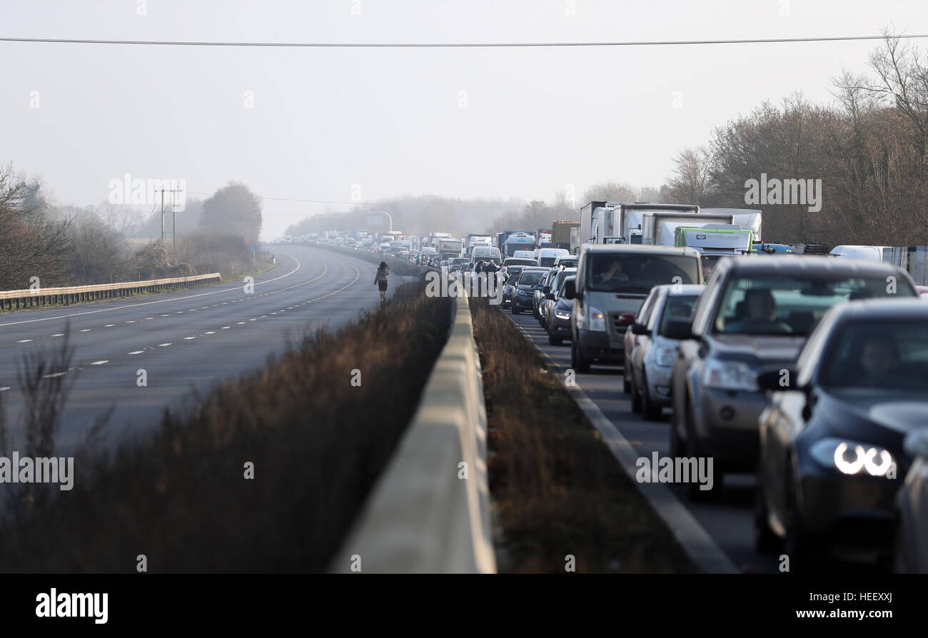 Traffic queues on the M4 westbound, between junctions 17 and 18, due to ...