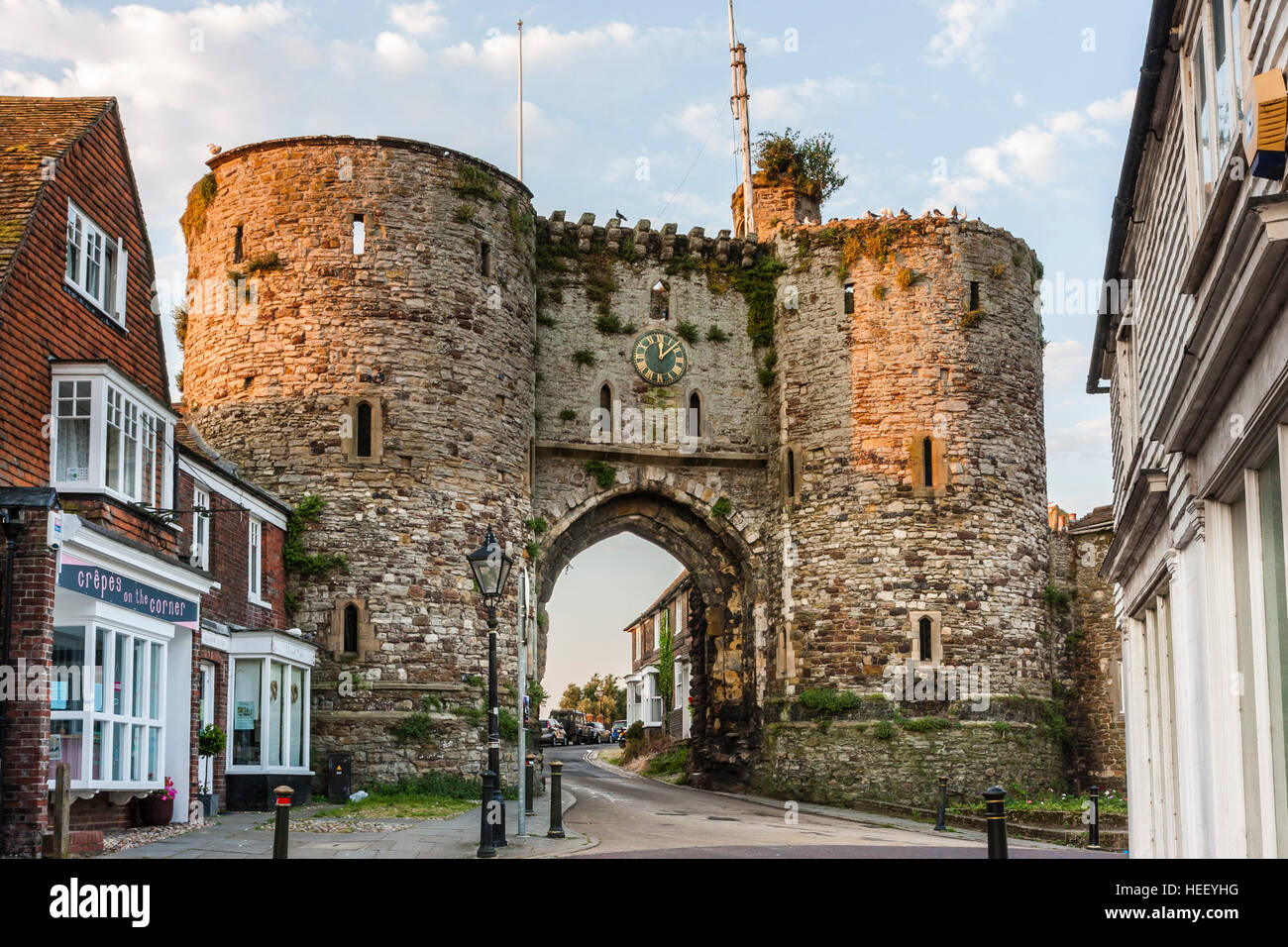Historical old English town, Rye, Landgate Arch, 13th century gatehouse ...