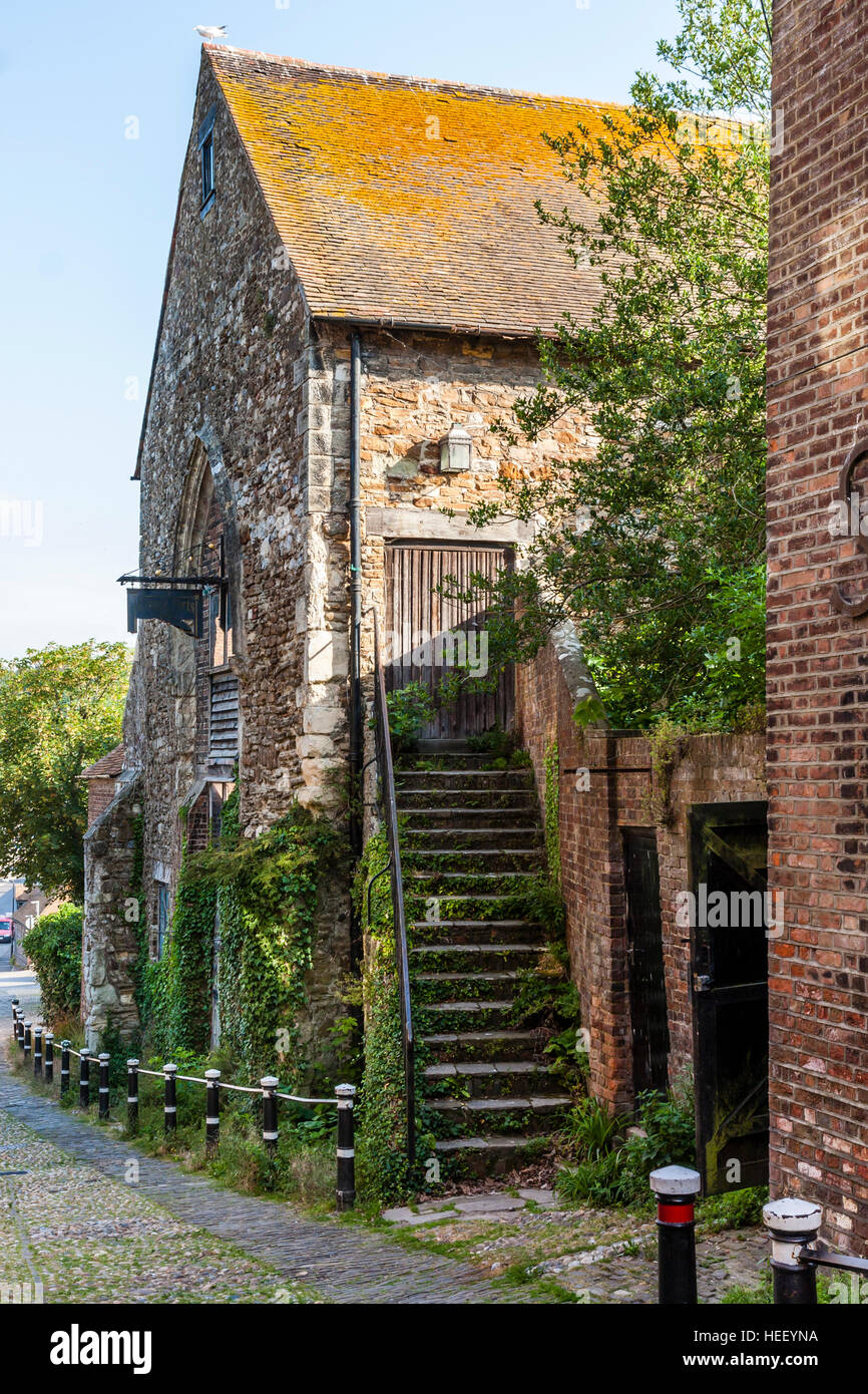 England, Rye. Conduit Hill, old, 18th century stone warehouse with ...