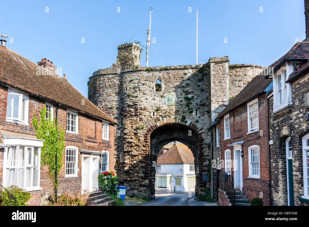 Historical old English town, Rye, Landgate Arch, 13th century gatehouse ...